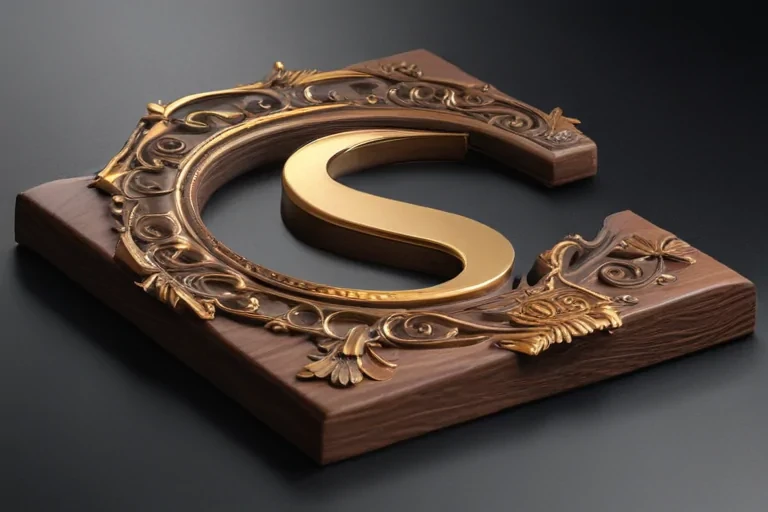 Elegant Decorative Letter S in Ornate Golden and Wooden Design