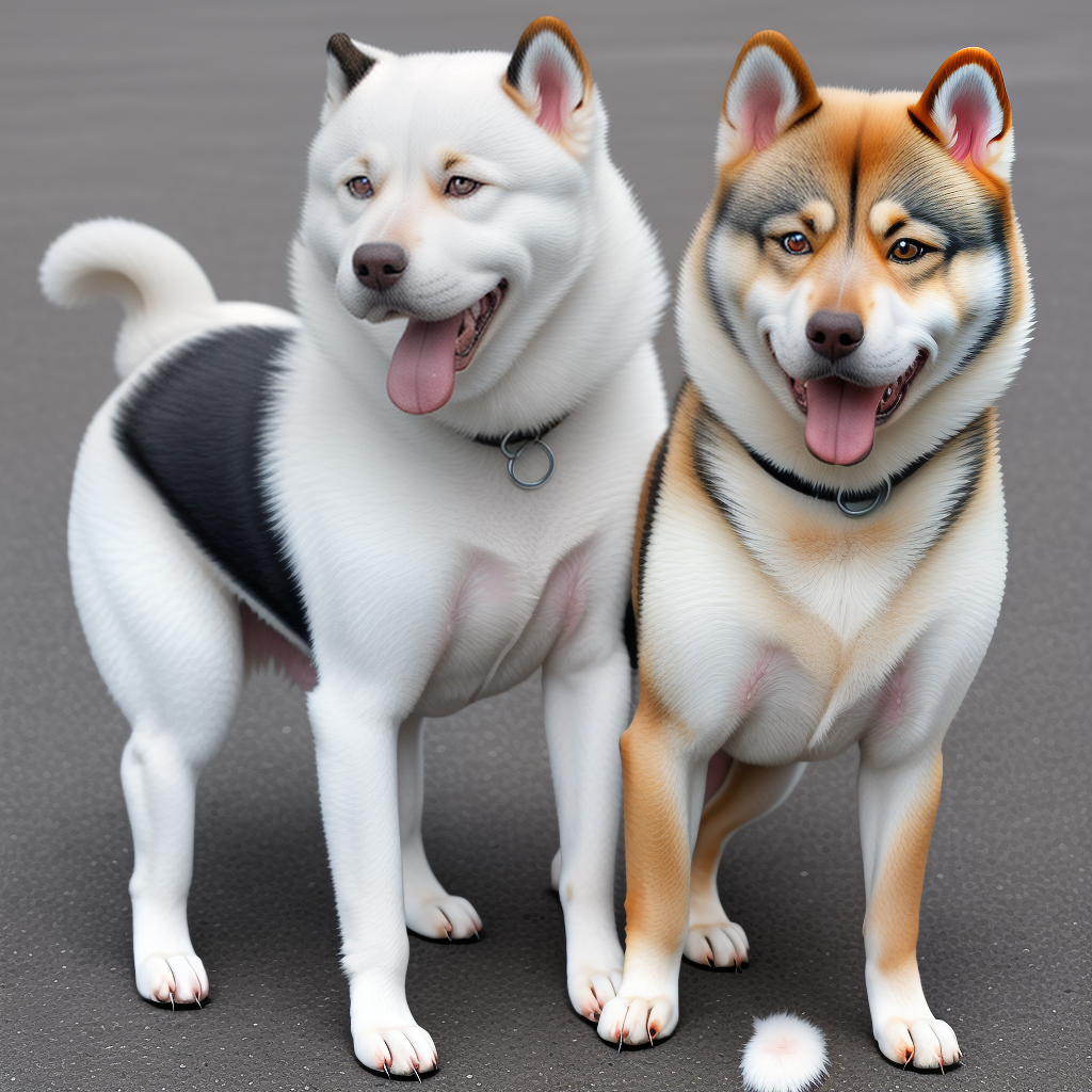 Two Playful Dogs Posing Together with Joyful Expressions in a Park.