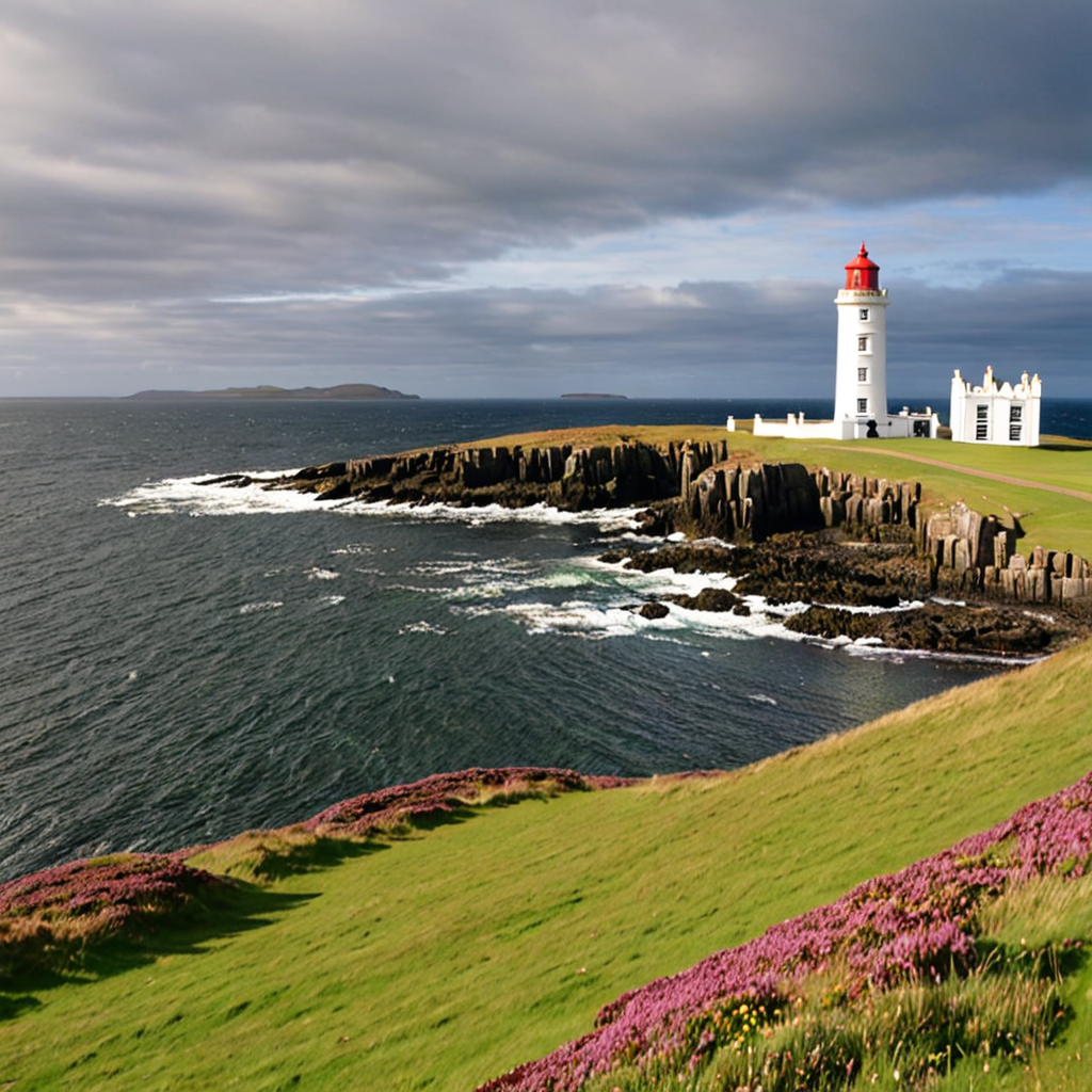 lighthouse with manor house, northern coast of scottland