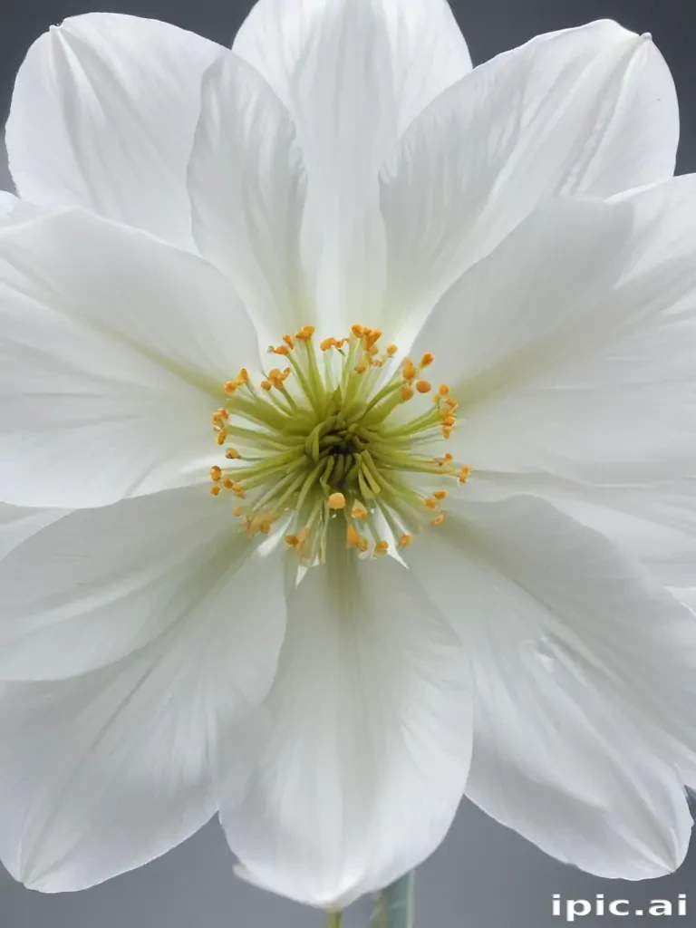 Delicate White Flower Blooming with Intricate Petals and Vibrant Yellow ...