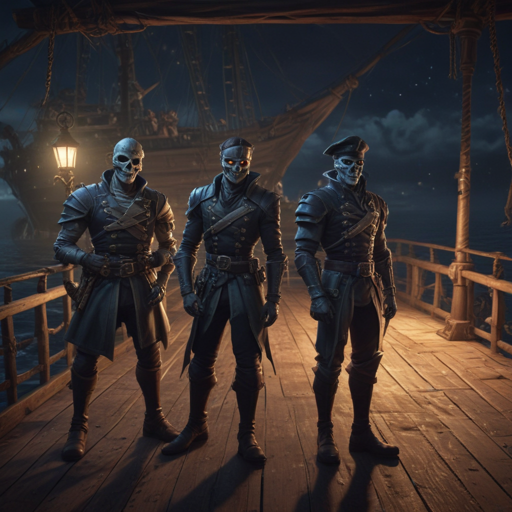 medievil sailors, on deck, at night, fantasy, dramatic lighting ...