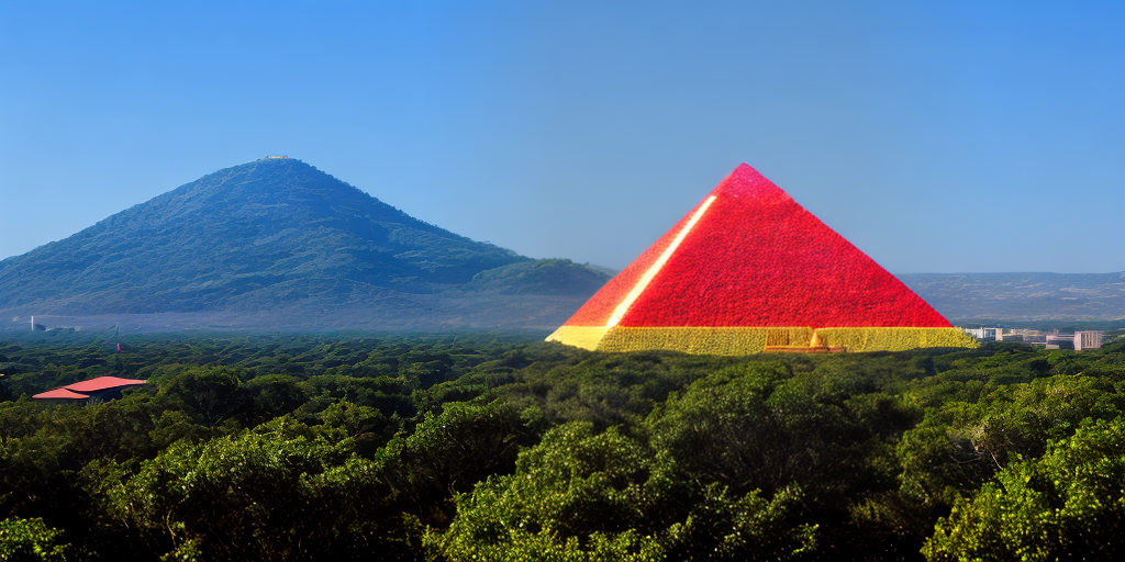 3D music pyramid logo in red and gold, add silver letters GS