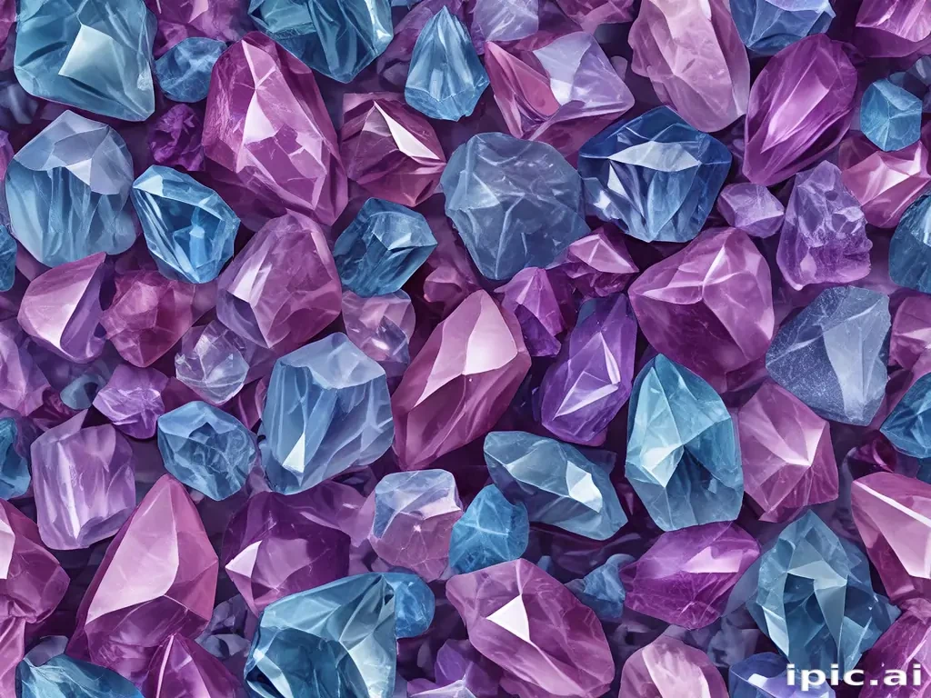 Beautiful Arrangement of Sparkling Blue and Purple Crystals and Gemstones