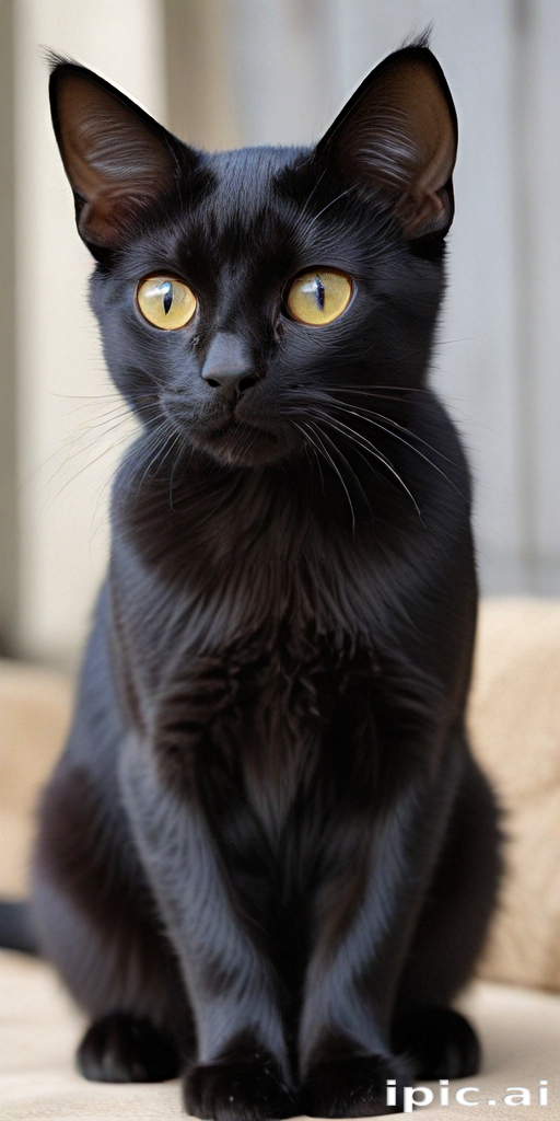 Striking Portrait of a Black Cat with Golden Eyes Sitting Gracefully