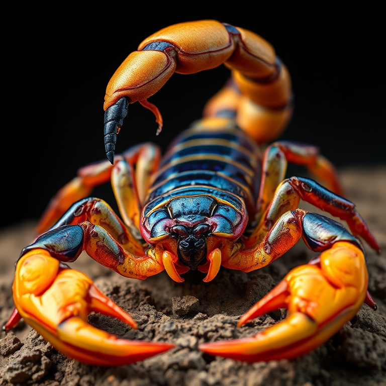 Vibrant and Detailed Close-Up of a Colorful Scorpion on Rocky Surface
