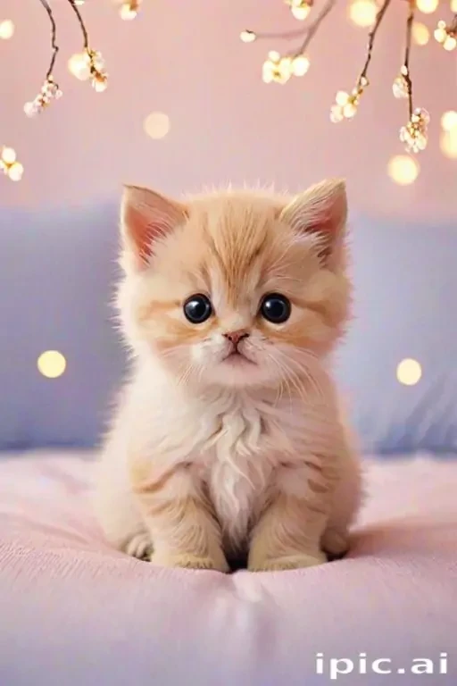 Adorable Fluffy Kitten Sitting Beautifully Among Twinkling Fairy Lights ...
