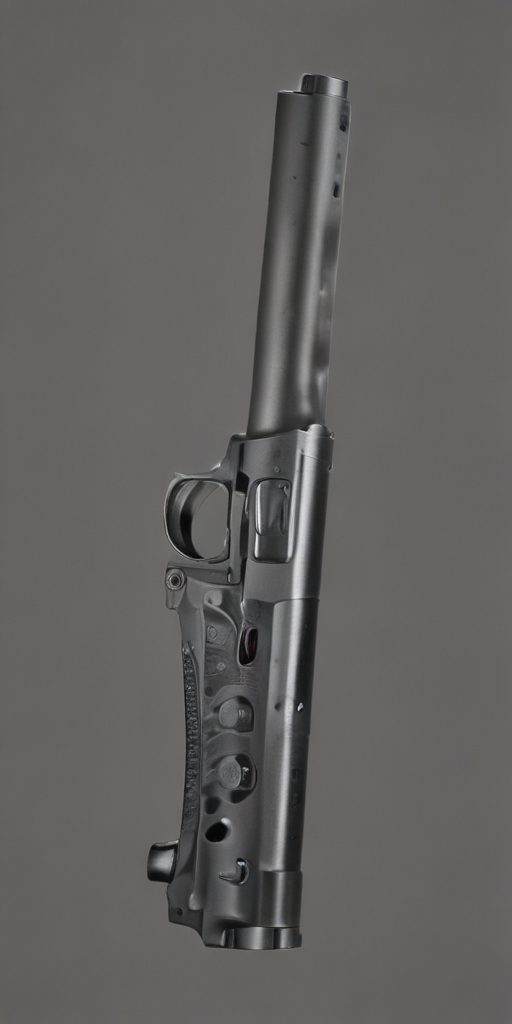 Detailed Close-Up View of a Modern Handgun Against a Neutral Background