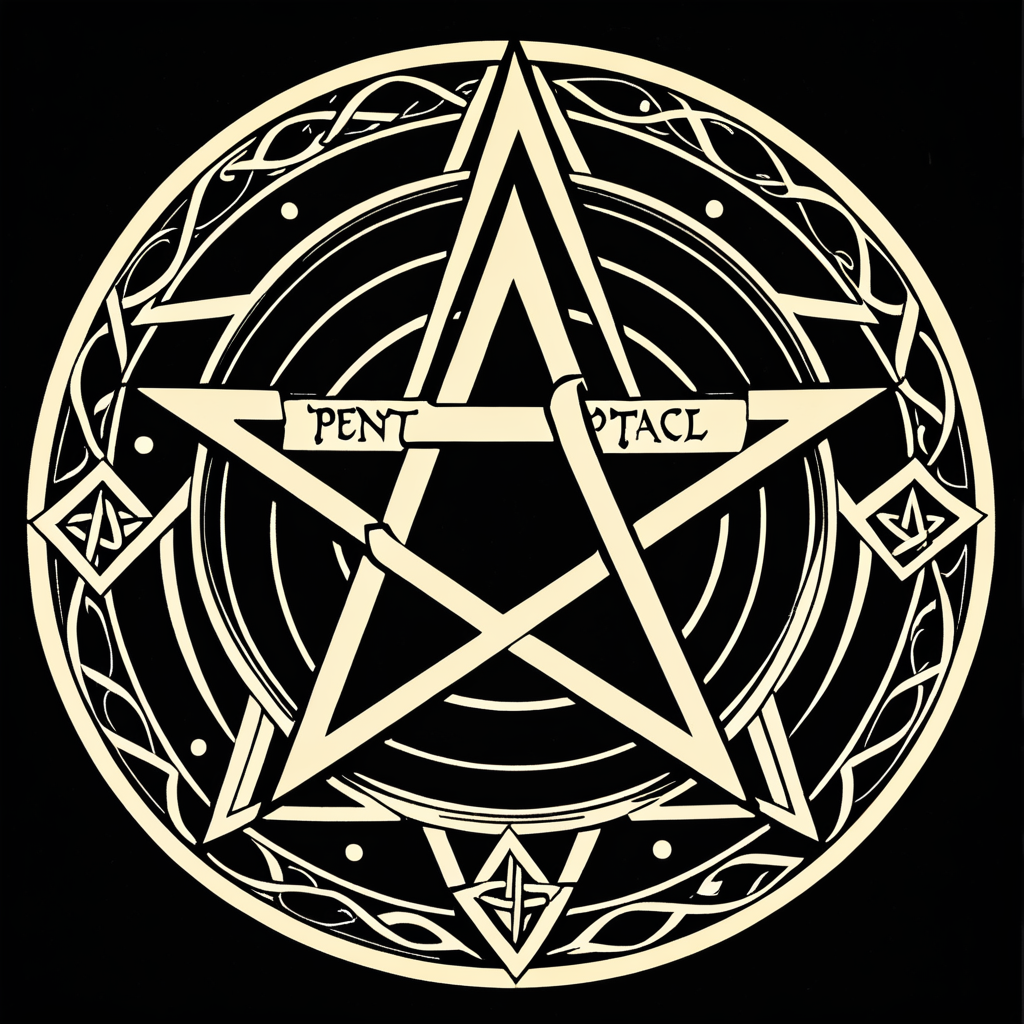 Intricate Design of a Pentacle Surrounded by Mystical Symbols and Patterns