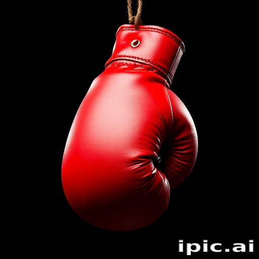 Vibrant Red Boxing Glove Hanging Against a Solid Black Background