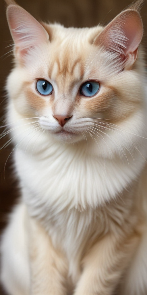 A Beautiful Cream-Colored Cat with Striking Blue Eyes and Soft Fur.