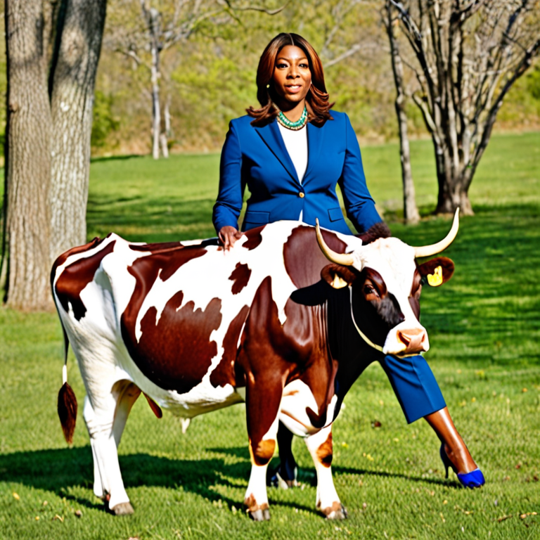 letitia james head merged on a cow body like a animal-human hybrid