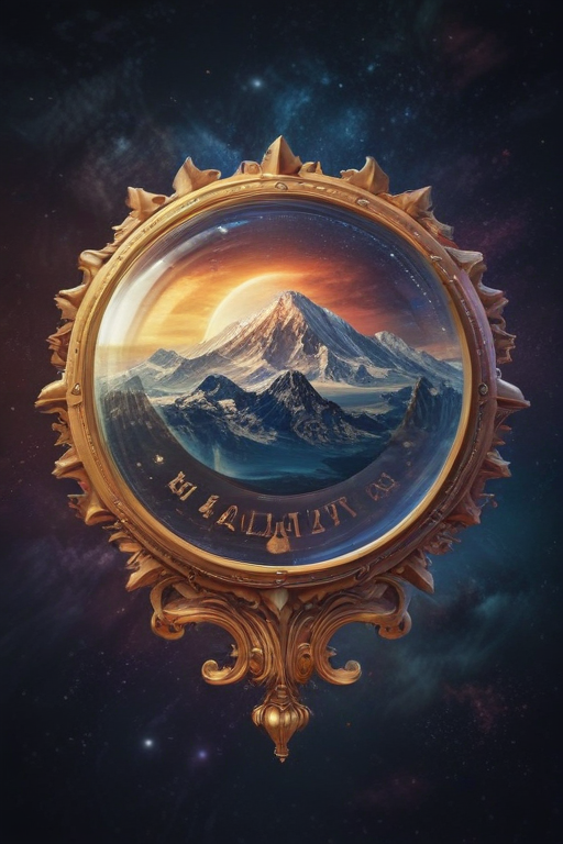 A Cosmic Mirror Reflecting Majestic Mountains Under a Vibrant Sunset Sky