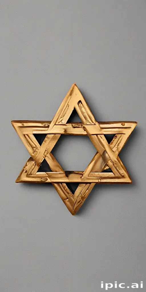 Beautifully Crafted Wooden Star of David Hanging on a Gray Wall