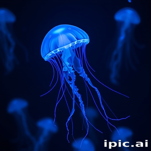 Graceful Blue Jellyfish Floating Elegantly in a Dark Ocean Environment