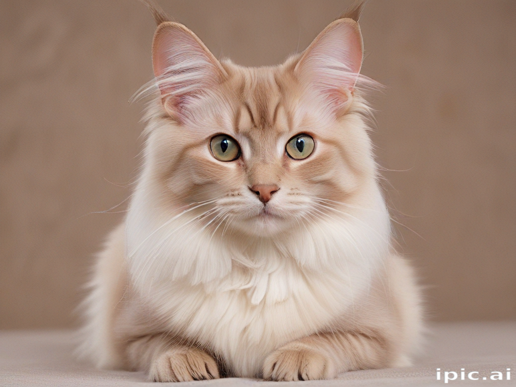 Majestic and Fluffy Cream-Colored Cat with Striking Green Eyes