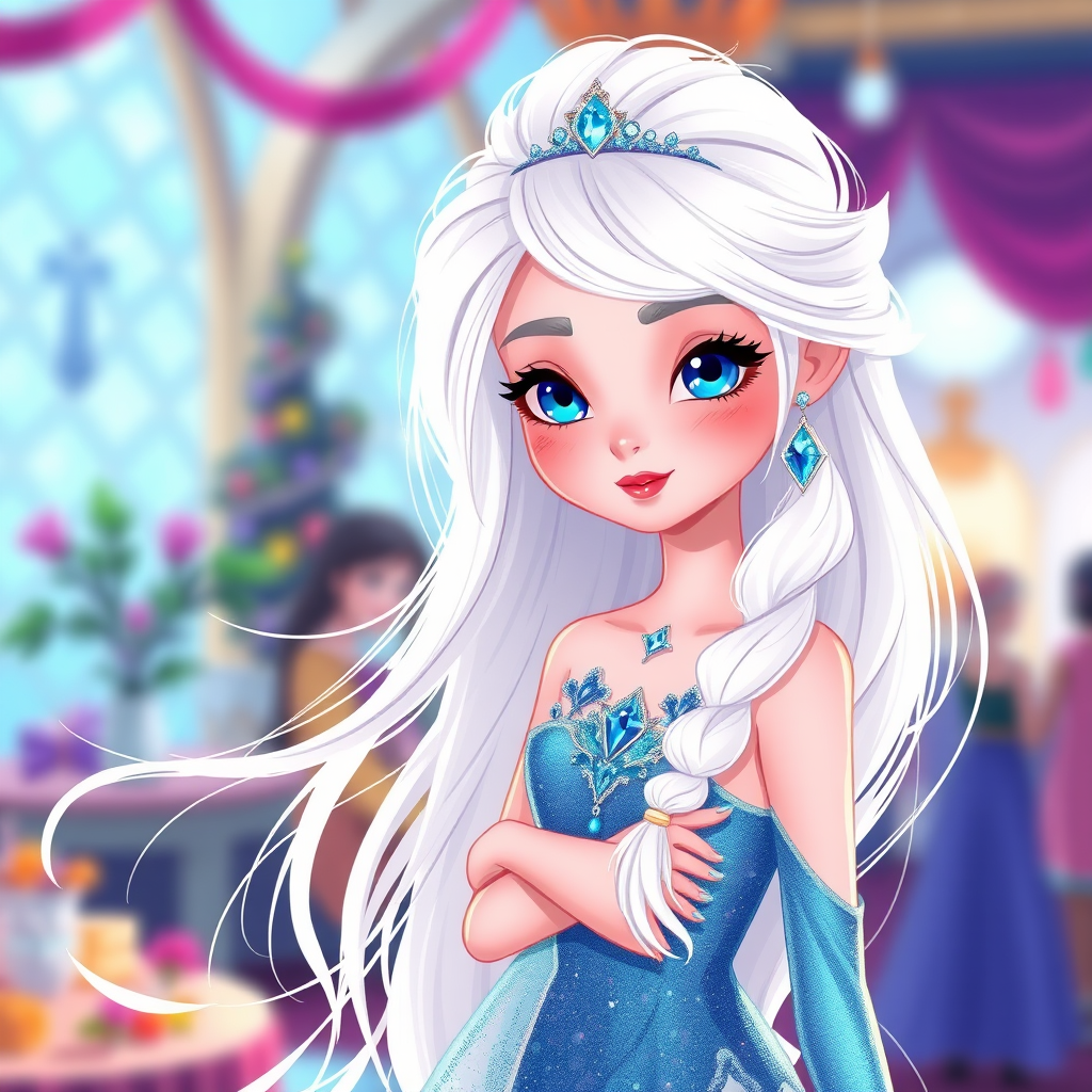 Create an illustration of a cartoon character inspired by ice princess ...