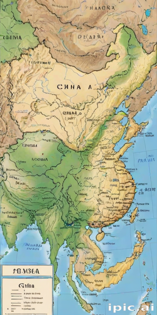 Detailed Geographic Map of China and Surrounding Regions in Asia