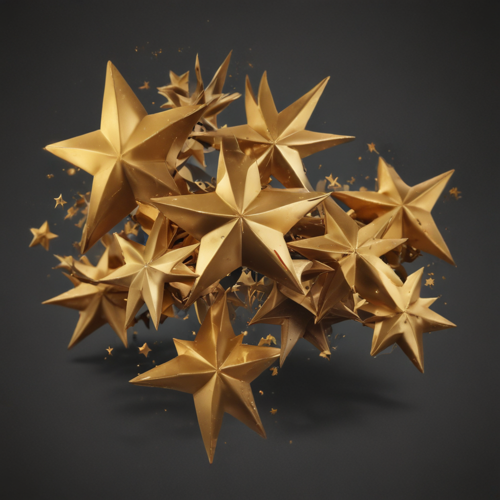 A Cluster of Shimmering Golden Stars Floating Against a Dark Background