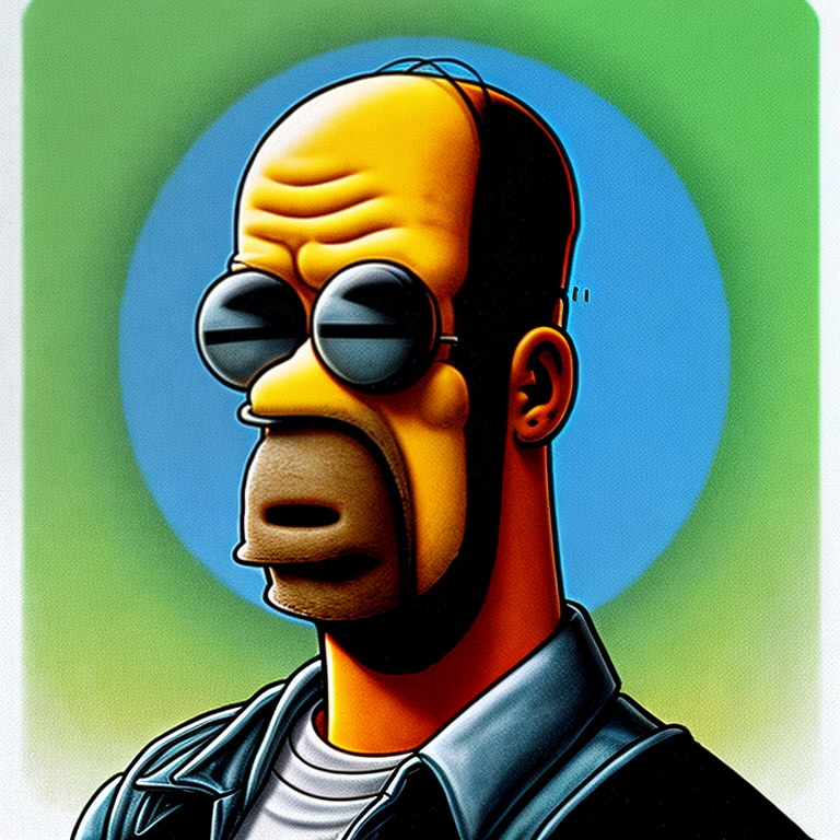 Homer Simpson with half of his face as Terminator.
