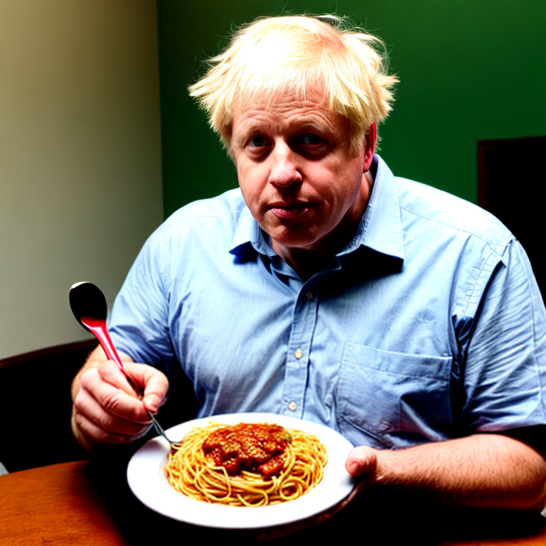 boris johnson eating spaghetti with a spoon