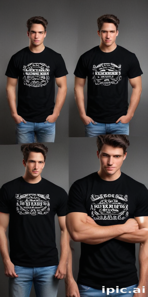 Stylish Young Man in Black T-Shirt Showcasing Creative Graphic Design