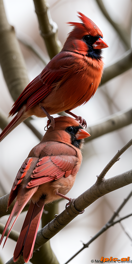 Two Vibrant Cardinals Perched Gracefully on a Branch in Nature