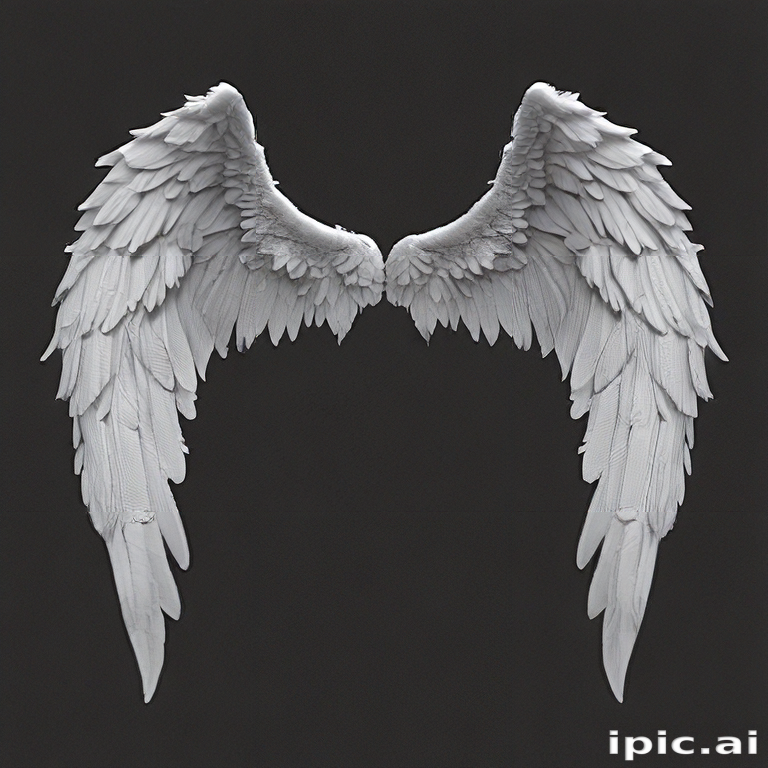 Beautifully Detailed White Angel Wings Against a Dark Background for ...