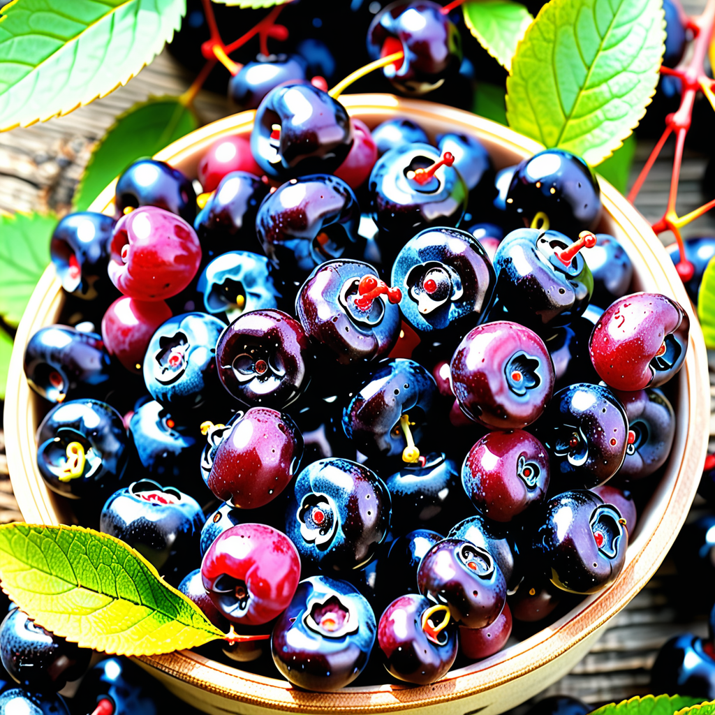 Vibrant Bowl of Fresh, Juicy Cherries Surrounded by Lush Green Leaves