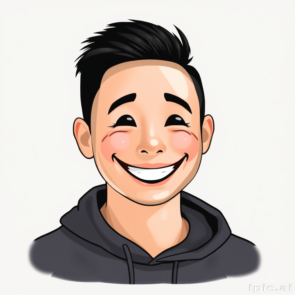 Cheerful Cartoon Character with Bright Smile and Stylish Haircut