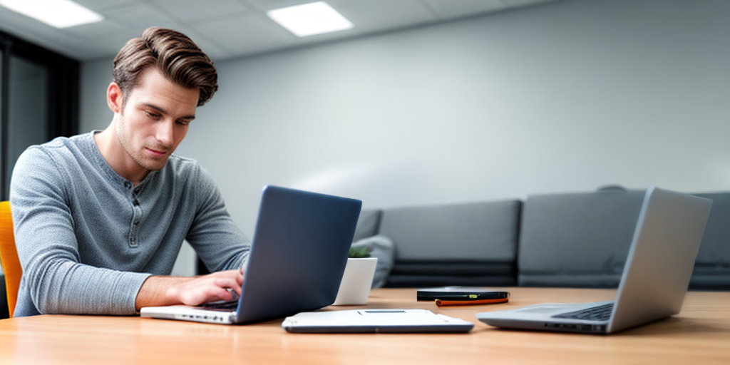 write Optimizing your website, man with laptop, view his website
