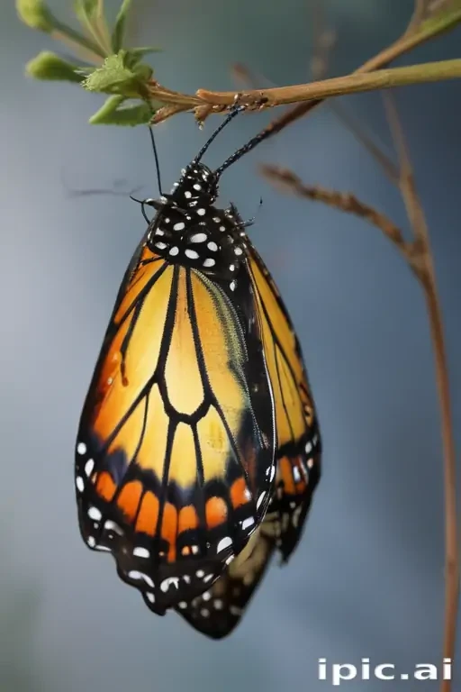 Close-Up of a Vibrant Monarch Butterfly Resting on a Branch