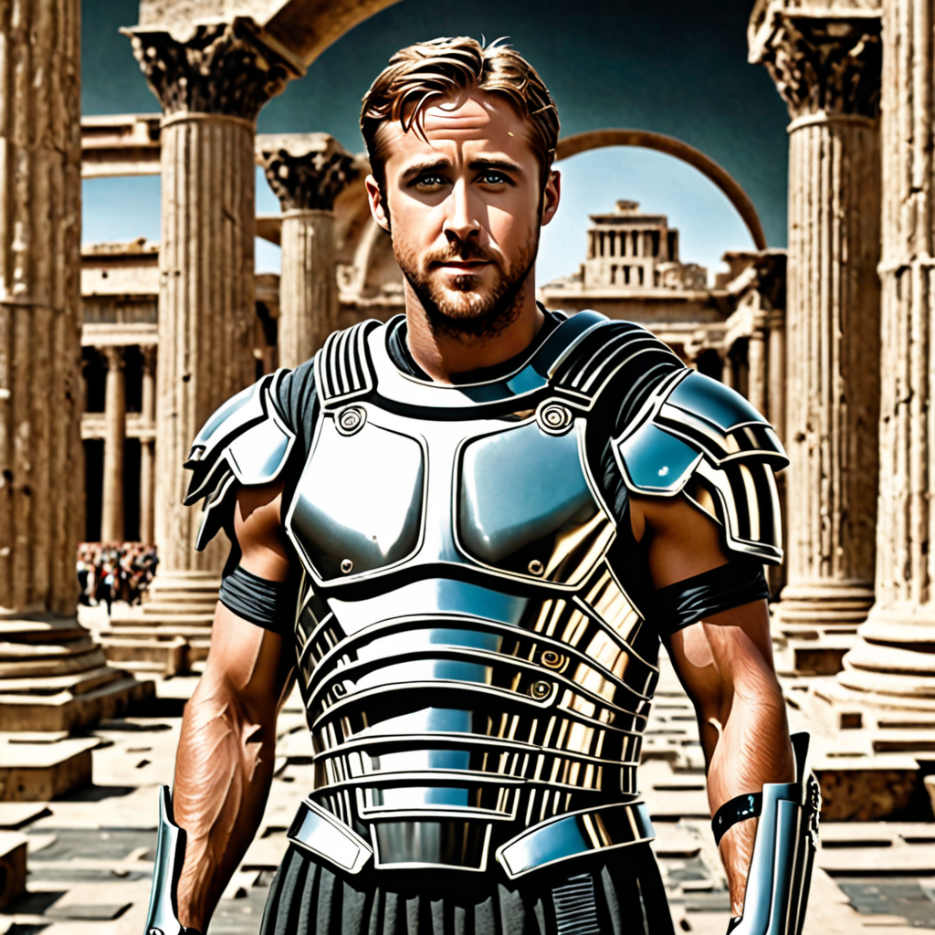 futuristic roman empire, ryan gosling, roman megastructure