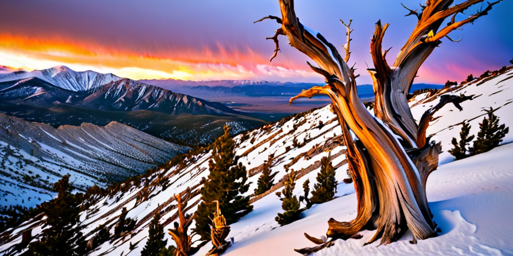 gnarled bristlecone pine at sunset in the great basin national park in ...