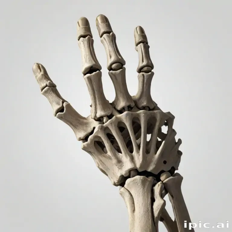 Detailed View of a Human Skeleton Hand in an Anatomical Perspective