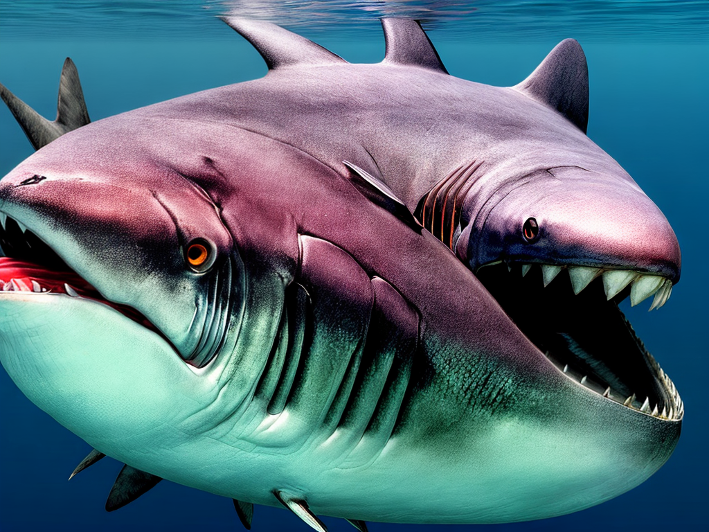 a megalodon looks like a Dangerous and his teeth so red in deepest sea ...
