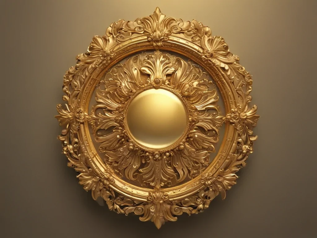 Exquisite Golden Decorative Mirror with Intricate Floral Patterns and ...