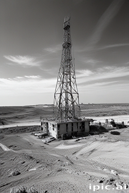 Abandoned Oil Rig Tower Standing Alone in a Desolate Landscape