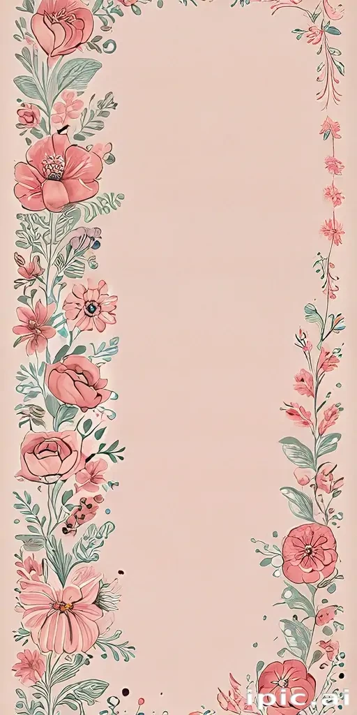 Delicate Floral Border Design Featuring Soft Pink and Green Accents