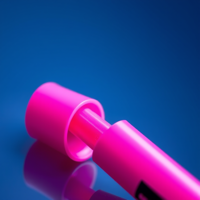 Vibrant Pink Highlighter Pen Resting on a Smooth Blue Surface