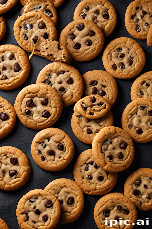 A Delicious Array of Homemade Chocolate Chip Cookies Spread Out Evenly.