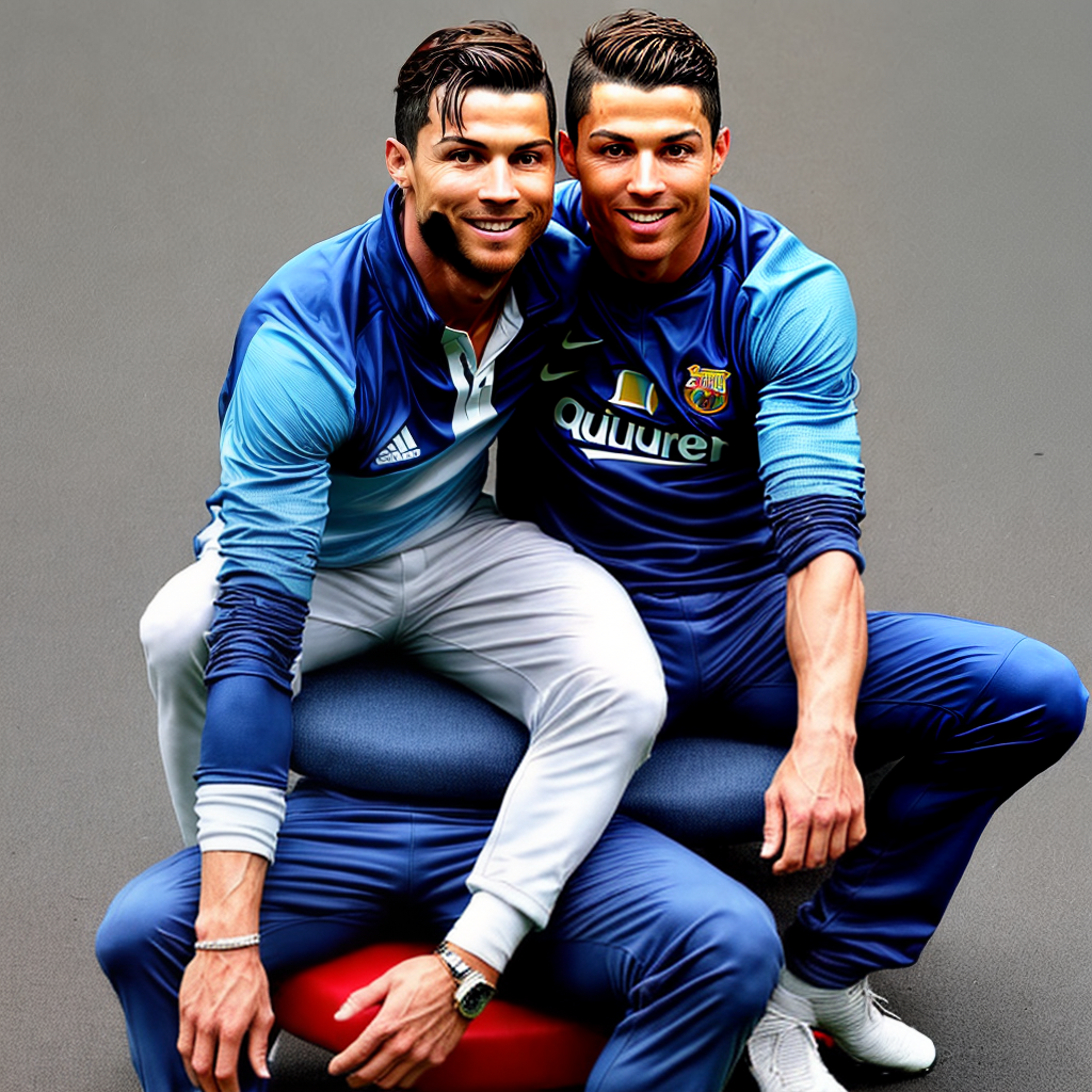 Cristiano Ronaldo sitting on Messi's lap