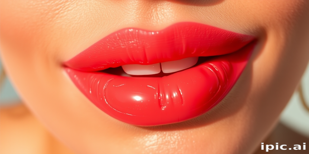 Vibrant Red Lips Glossy and Bold Highlighting a Playful Smile