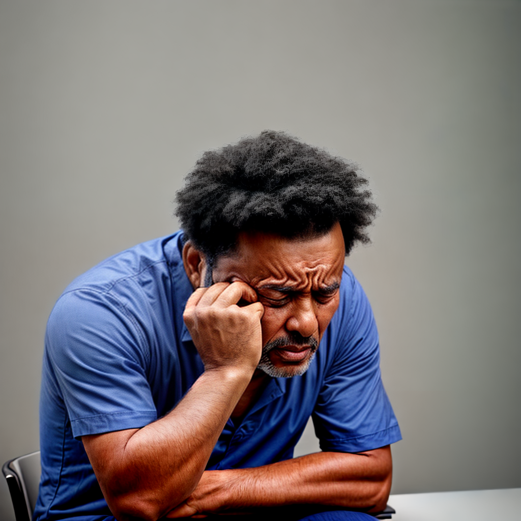 angry desperate doctor crying with his head down