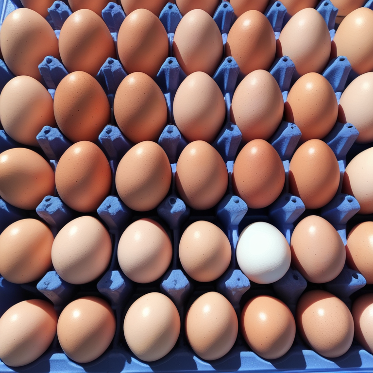 Fresh Farm Eggs Arranged Neatly in a Blue Egg Carton Tray