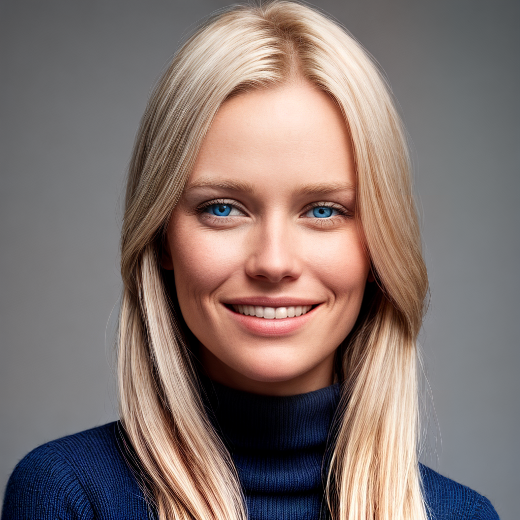 shy smiling Scandinavian female blonde hair blue eyes full face and ...