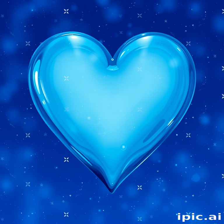 Shimmering Blue Heart Against a Sparkling Deep Blue Background