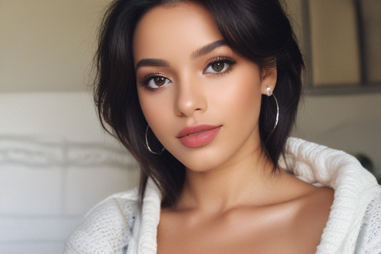 Radiant Portrait of a Young Woman with Natural Makeup and Elegant Style