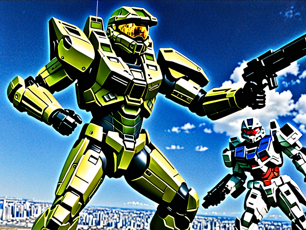 Master Chief fighting against destiny gundam