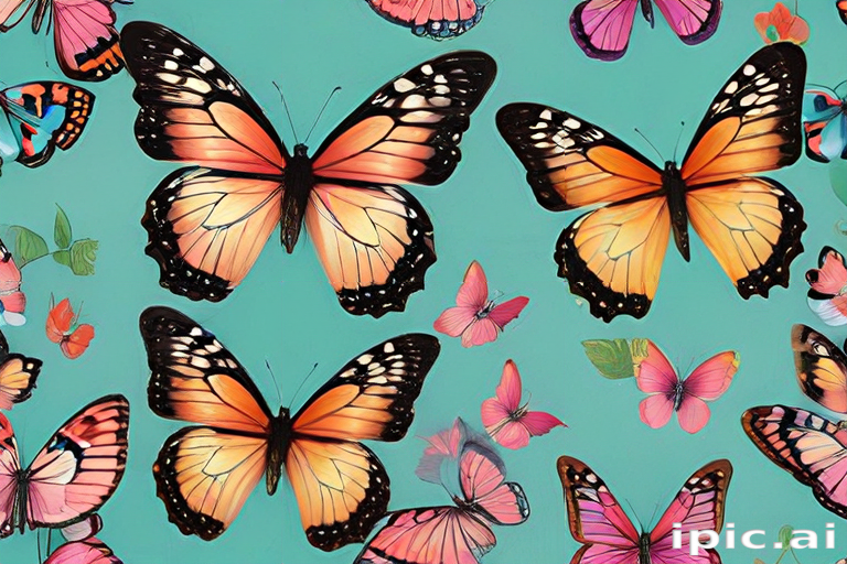 Colorful Butterflies Dancing Against a Bright Turquoise Background in ...