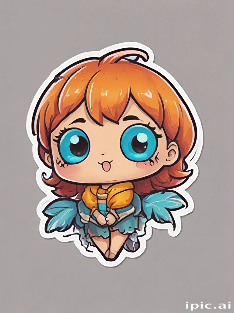 Adorable Chibi Character with Bright Blue Eyes and Playful Expression